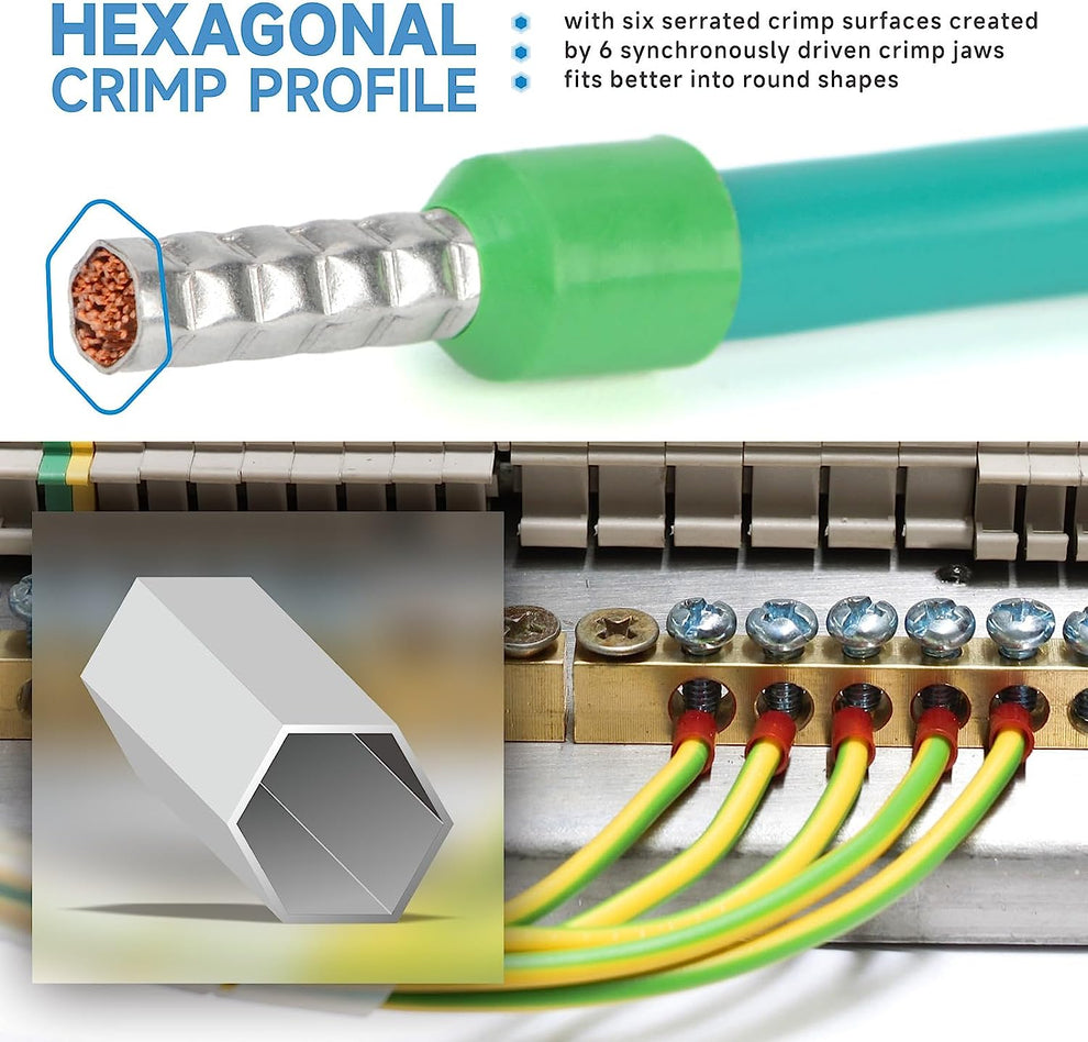 Ferrulera Profesional Crimpadora hexagonal de trinquete para ferrules ...