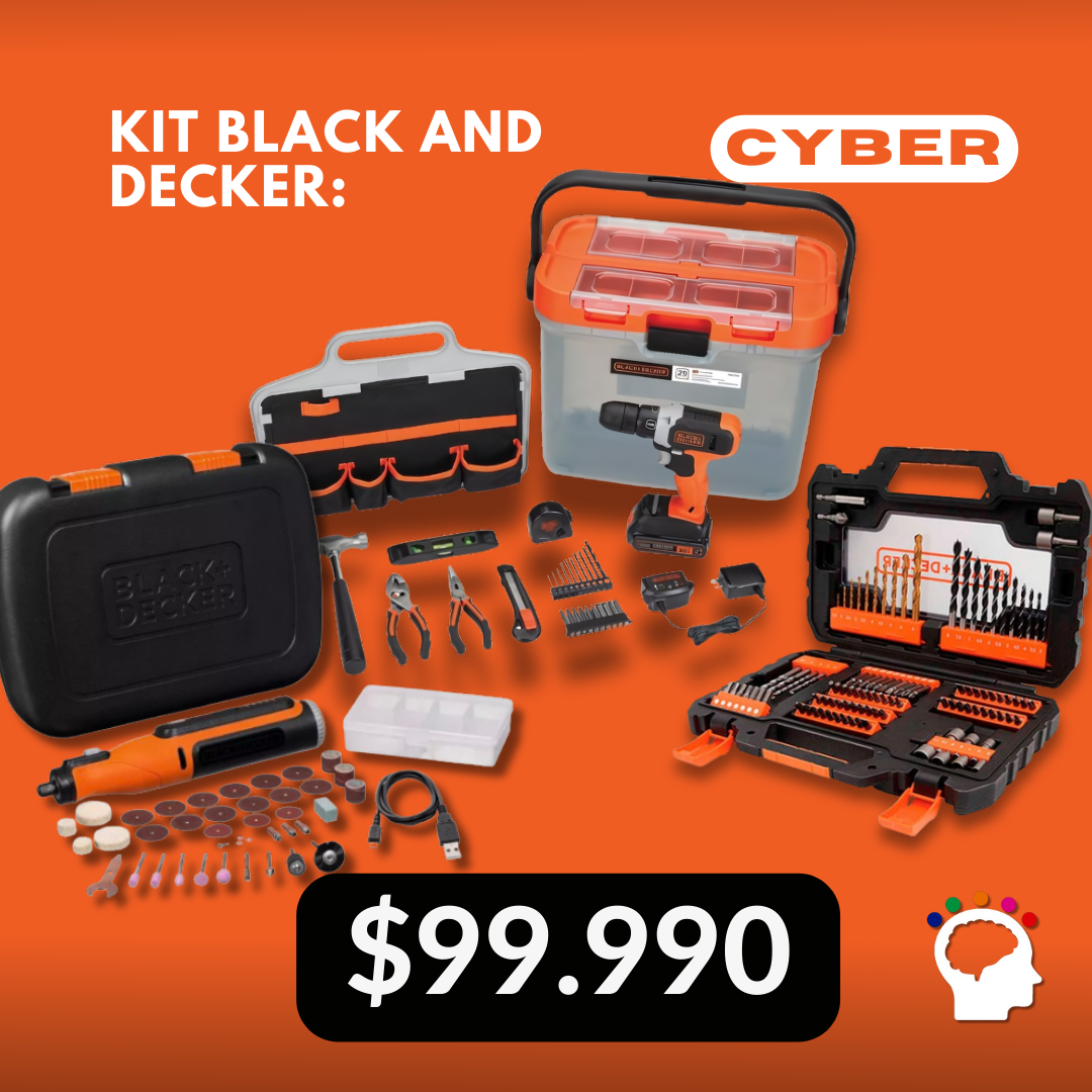 KIT BLACK AND DECKER: Kit Taladro 20v + Herramienta Rotativa 8v + Jueg – ToolWork Chile